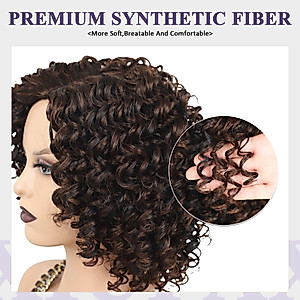 XIUFAXIRUSI XIUFAXIRUSI Short Curly Afro Wigs for Black Women Mixed Brown Kinky Curly Bob Wig with Side Bangs African American Synthetic Full Hair Wig