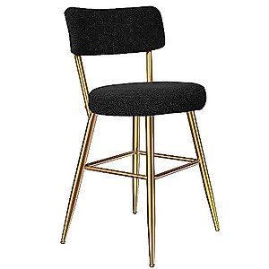 Sucrever 24” Boucle Bar Stools Set of 6, Counter Height Bar Stools with Back, Sherpa Barstools with Golden Metal Legs/Footrest, Black Boucle Bar Chairs Bar Stools for Kitchen Island, Dining Room
