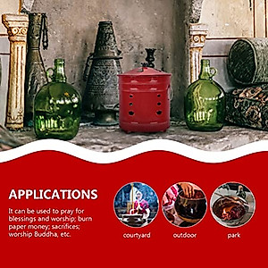 Cabilock Enamel Burn Barrel Incinerator Barrel with Handle Abd Lids Paper Fire Pit for Garden Paper Leaf Trash Wood Backyard Bonfire Red