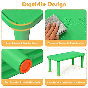 KOTEK Rectangular Kids Activity Table, Lightweight Plastic Table for Art, Craft, Homework, Snack Time, Square Children Table for Playroom, Daycare, Preschool (Green)