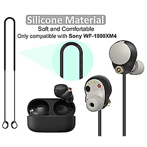 Strap Ear Tips Kit for WF-1000XM4, Anti-Lost Soft Silicone Lanyard Neck Rope Cord Leash Replacement Gel Eartips Earbuds Skin Accessories Compatible with Sony WF-1000XM4 - Black