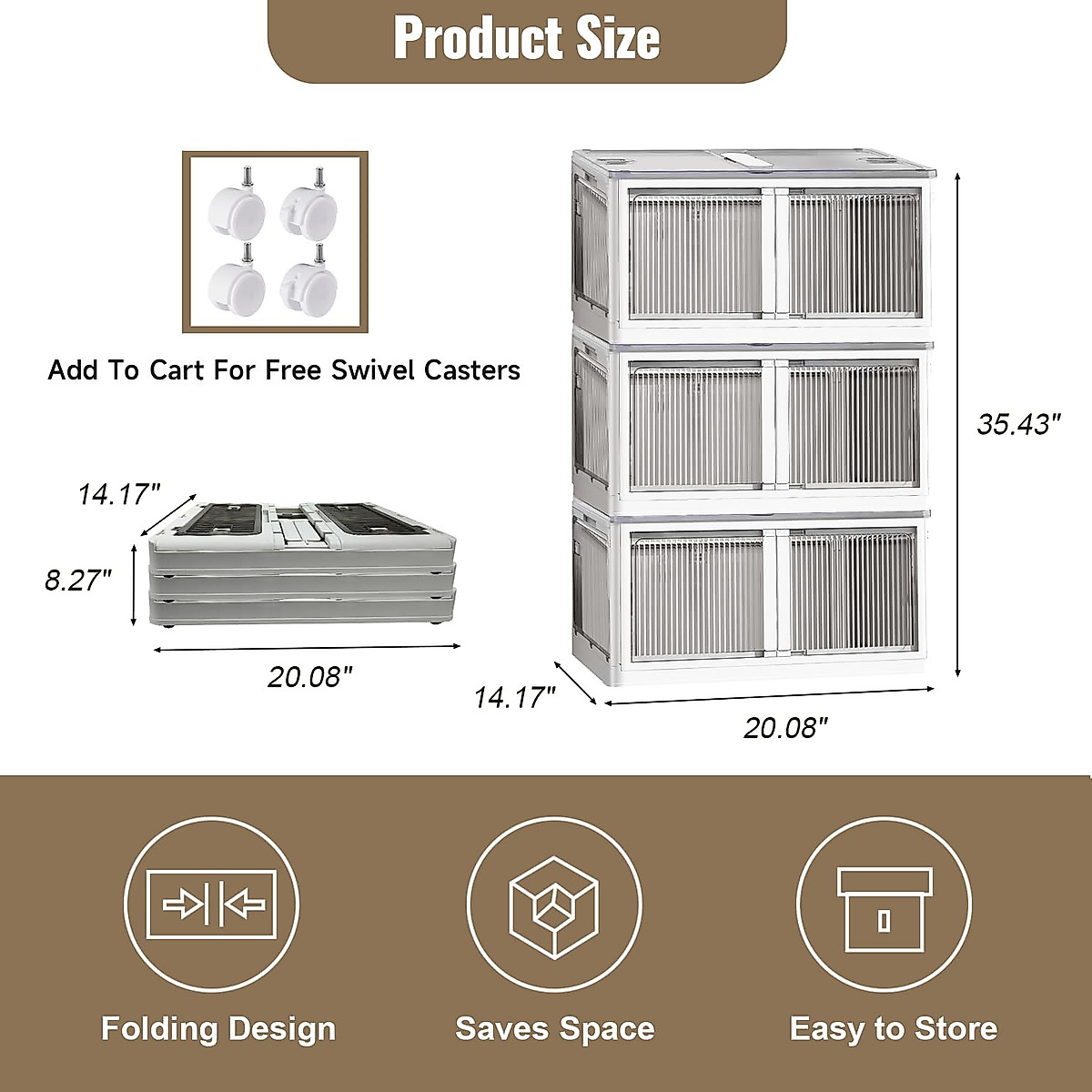YARWAYER Closet Organizers and Storage - Foldable Storage Cabinet with Lids and Wheels Large Stackable Plastic Storage Bins with Safety Latching Doors Storage Boxes for Home,Toys,3 Pack