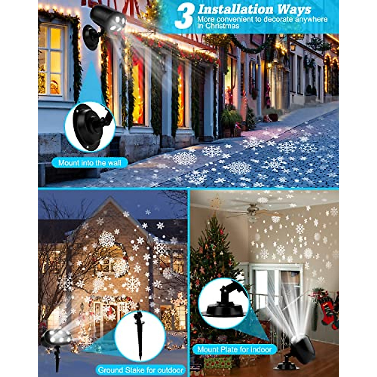 Christmas Projector Lights Outdoor Snowflake Projector Holiday Projection with Remote IP65 Waterproof for Themed Holiday Party