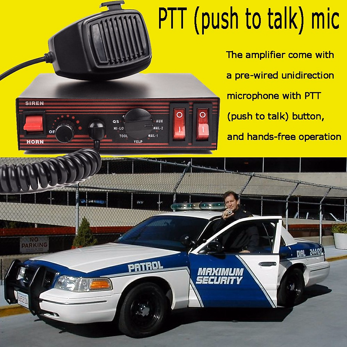 YHAAVALE CJB200E Amplifier Police Siren & Metal Ultra Slime Octagon Flat Speaker,DC12V 100W 8 Tones Wired Mic Loudspeaker Emergency Electronic PA System