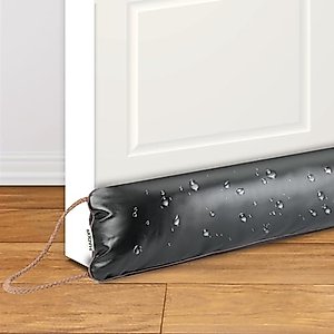 HADOR Door Draft Stopper 36 Inch, Weighted PU Leather Under Door Snake Cold Air Noise Blocker, Heavy Duty Door Seal Cover Gaps up to 4'', Black