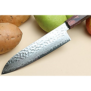 Yoshihiro VG-10 46 Layers Hammered Damascus Santoku Japanese Multipurpose Chef Knife (Rosewood Handle) (Rosewood Handle)