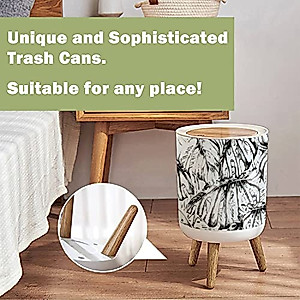 Small Trash Can with Lid Watercolor Tropical Palm Leaves Seamless Fashion Grunge Hawaiian Wood Legs Press Cover Garbage Bin Round Waste Bin Wastebasket for Kitchen Bathroom Office 7L/1.8 Gallon