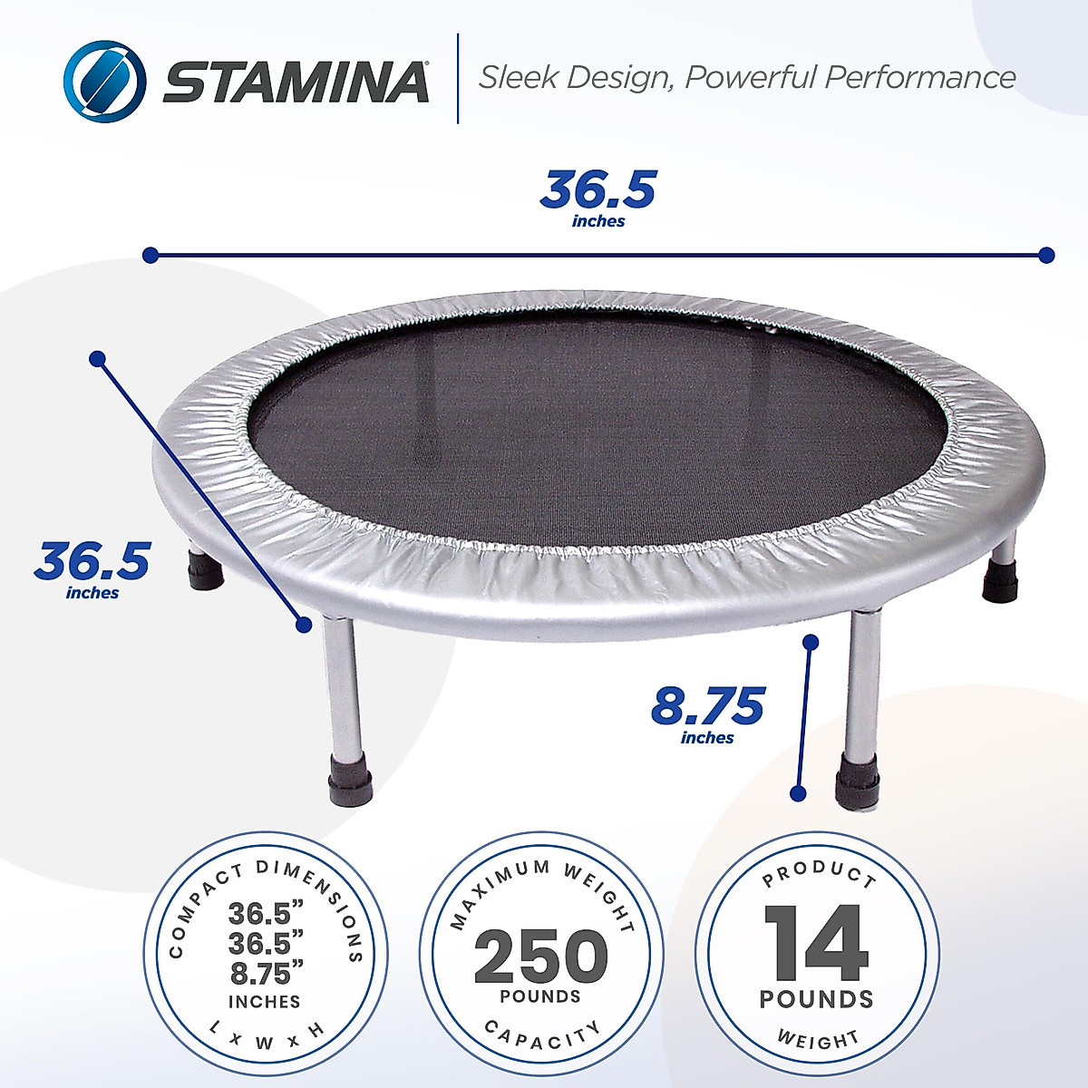 STAMINA Folding Trampoline - 36 inch Exercise Rebounder, Outdoor and Indoor Trampoline, Exercising Equipment At Home, Recreational Trampolines