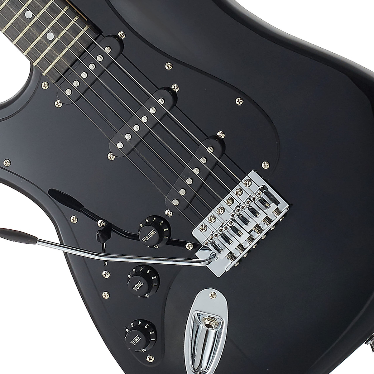 Ashthorpe 39-Inch Left Handed Electric Guitar (Black-Black), Full-Size Guitar Kit with Padded Gig Bag, Tremolo Bar, Strap, Strings, Cable, Cloth, Picks