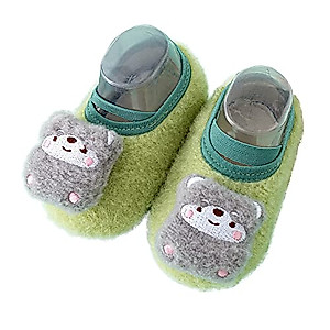 Lykmera Autumn Winter Boys Girls Children Socks Shoes Non Slip Indoor Floor Sports Shoes Warm Comfortable Short Plush Shoes (Green, 12-18 Months)