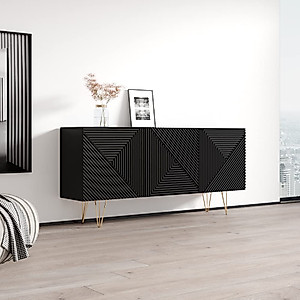 Meble Furniture Giza 3D 63" Sideboard - Modern & Stylish Rectangular Sideboard Table with Three Doors - Durable Engineered Wood Sideboard for Living Room or Dining Area - Black