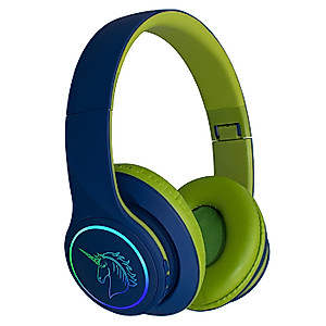YUSONIC Wireless Headphones with led Lights, Kids Bluetooth Headphones for Boys Girls School/Travel/Phone/Kindle/pc/tv / MP3/tablet/laptop. (Blue Green)