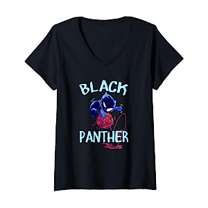 Marvel Comics Retro Classic Chibi Black Panther Yarn Ball V-Neck T-Shirt