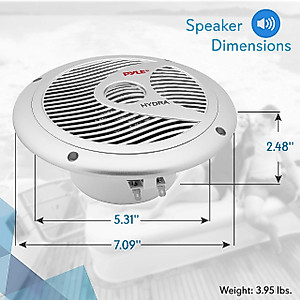 Pyle 6.5” Dual Marine Speakers - 2 Way Waterproof and Weather Resistant Outdoor Audio Stereo Sound System with 150 Watt Power, Polypropylene Cone and Cloth Surround - 1 Pair - PLMR60S (Silver)