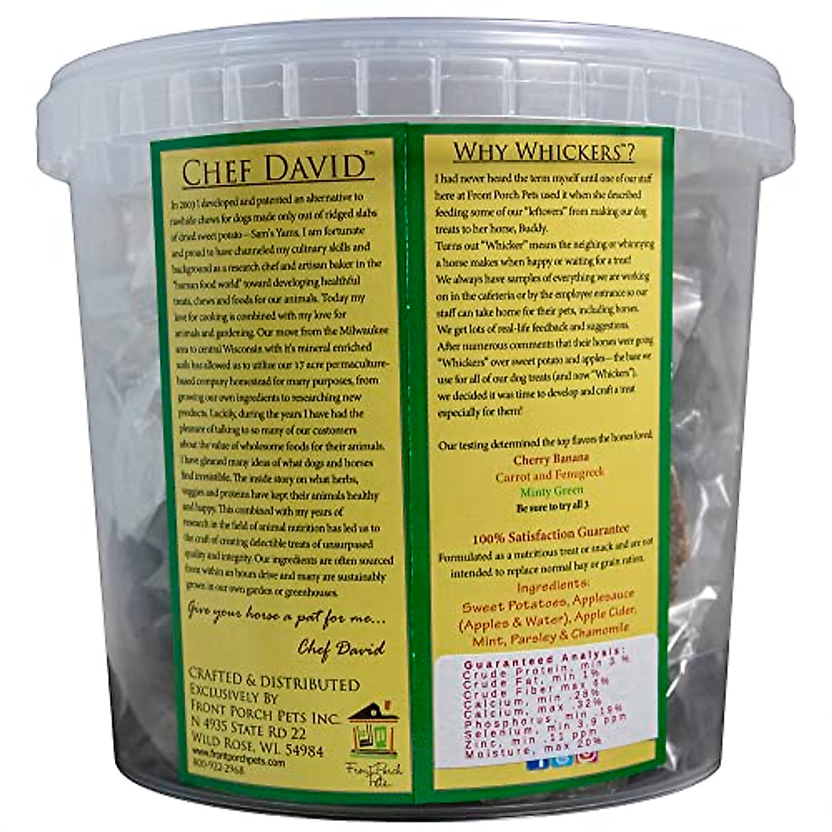 Front Porch Pets - Chef David Horse Treats Healthy Real Food Horse Treats, No Added Sugar, No Artificial Flavors, Stall Treats for Horses, Made in The USA - Whickers Minty Greens, 24oz