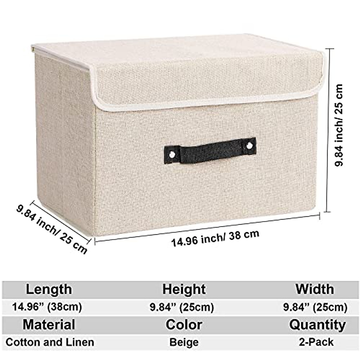 mee'life Foldable Storage Boxes with Lids 2 Pack Fabric Storage Bins with Lids, Closet Organizers for Clothes Storage, Room Organization, Office Storage, Toys - Beige
