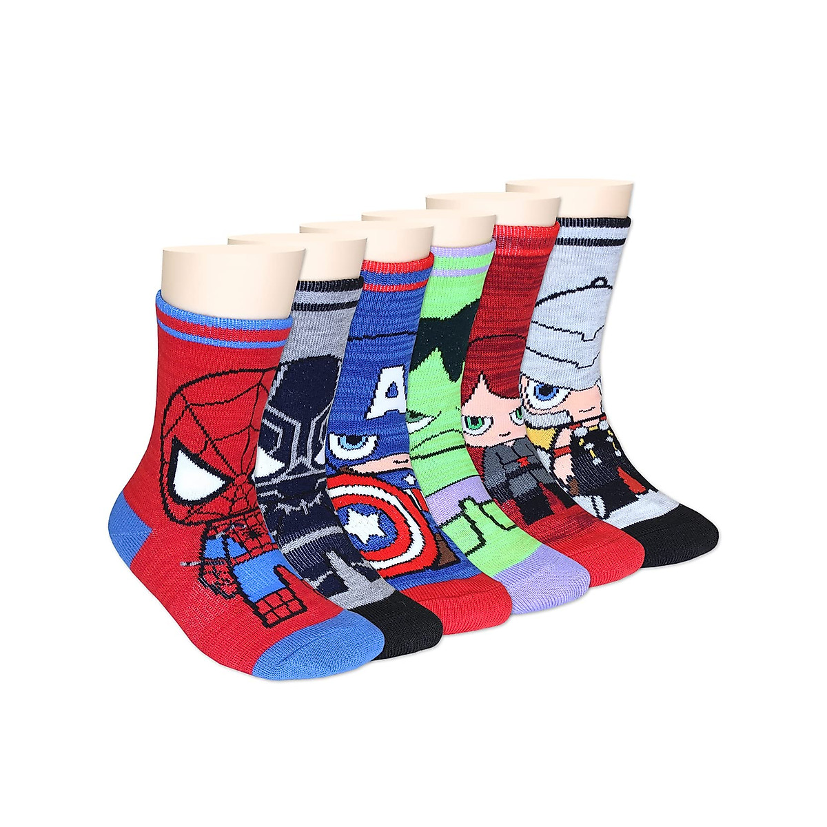 Marvel Super Heroes Avengers Kids Toddlers 6 pack Crew Socks (5-7 yrs, Red)