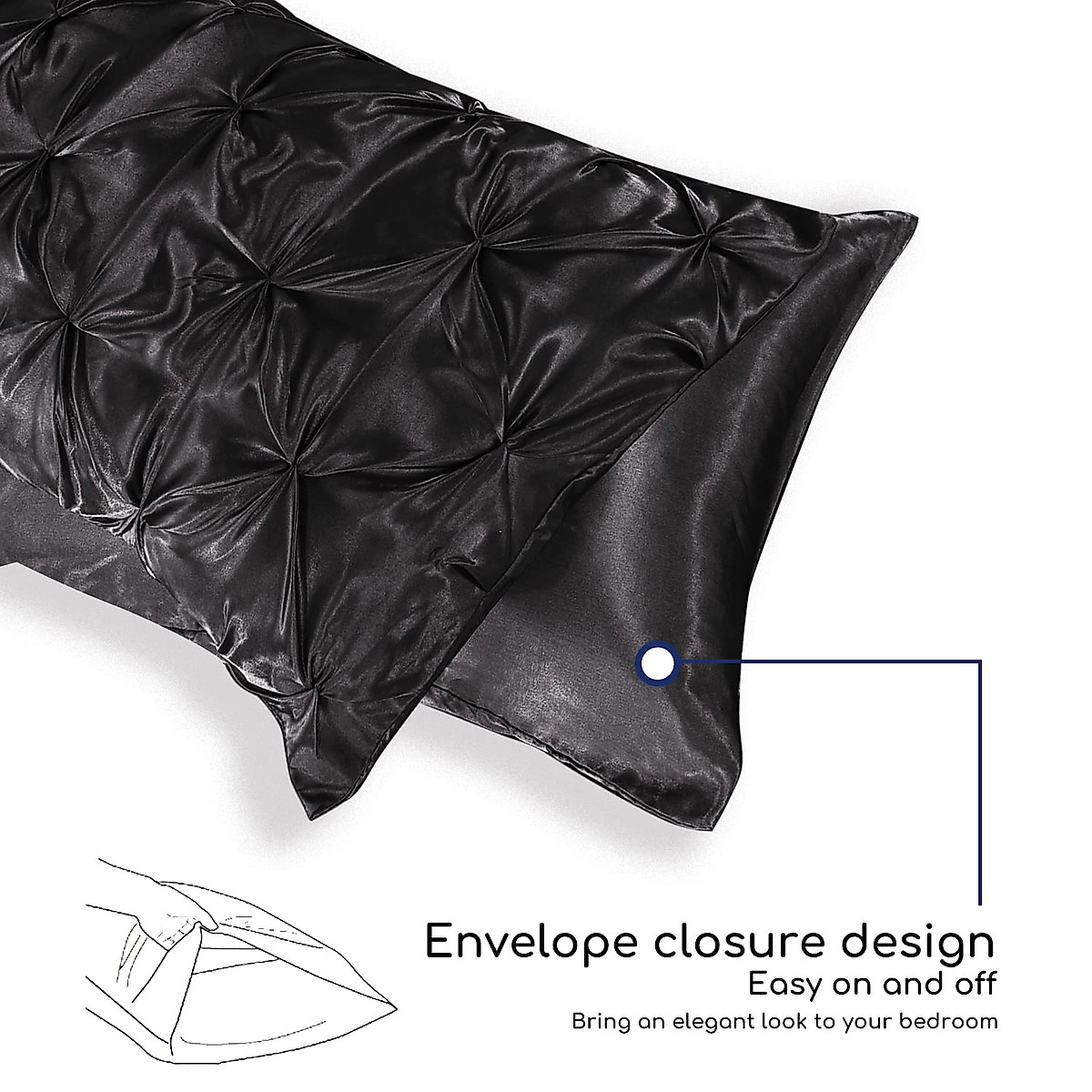 MR&HM Satin Comforter King 7 Pieces - Luxurious Pinch Pleat Bedding Set with Comforter, Flat Sheet, Fitted Sheet, Pillowcases & Shams, Super Silky Soft Bed Set for All Season (King, Black)