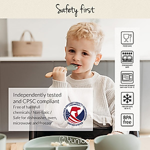 Yunioo Extra Heavy Silicone Baby Feeding Set Essentials, Premium 9-Piece Set of Baby Led Weaning Supplies with Silicone Baby Plate with Lid, Superior Suction Bowl and Baby Utensils - Green