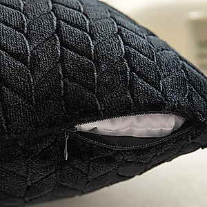 UGASA Velvet Pillow Covers Striped, Decorative Throw Cushion Case with Hidden Zipper for Home Couch/Bedroom, Soft Cozy Solid Square, 2 Packs (24"x24", Black)