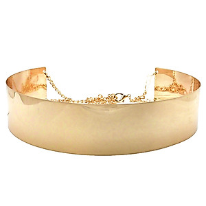 Fashion 21 Women's Shiny Polished Adjustable Metal Mirror Waist Belt Gold, Rose Gold, Silver Tone (1.6", Gold)