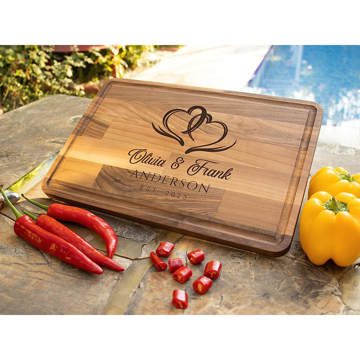 Custom Cutting Board | Personalized Cutting Board | Custom Meat Board | Couple Cutting Board | Wedding Cutting Board | Housewarming Gift | Engagement Gift for Couple (Without Handle)