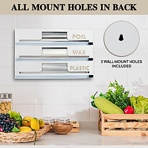 The Luxe Union 3-in-1 Wax, Foil, and Plastic Wrap Dispenser with Cutters, Drawer and Countertop Organizer for Cling, Film, and Parchment Paper, Pre-Labeled Organization, Bamboo Holder