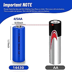 Fitinoch Rechargeable 3.2 Volt 14430 LiFePO4 Battery 500mAh for Solar Panel Outdoor Garden Lights (4 Pack)