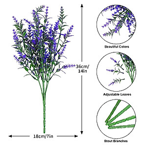 STYLIFING 12 Bundles Artificial Flowers, UV Resistant No Fade Fake Flowers Outdoor Faux Lavender Plastic Plants for Garden Porch Window Box Décor