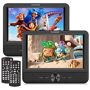 FANGOR 7.5" Dual Portable DVD Player for Car, Car DVD Player Dual Screen Play a Same or Two Different Movies with Headrest Strap, Regions Free, Support Last Memory, AV Out & in, USB/SD Card