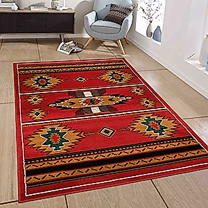 Champion Rugs Southwest Native American Navajo Indian Rustic Lodge Aztec Geometric Modern Area Rug Design in Red (5’ 3” X 7’ 5”)