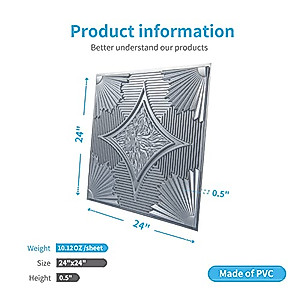 Art3d Drop Ceiling Tiles 24x24 in Grey (12-Pack, 48 Sq.ft), 3D Wainscoting Panels Glue Up 2x2