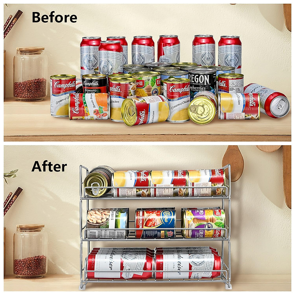 SUFAUY Carbon Steel Can Rack Organizer, Silver, 100-Pound Capacity, 36 Jars/Cans