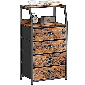 Furnulem 47.2'' Dresser TV Stand with Power Outlet, and 2pcs Tall 4 Drawers Dresser, Vertical Storage Tower for Storage in Bedroom,Living Room,Entryway,Guest Room (Rustic Brown)