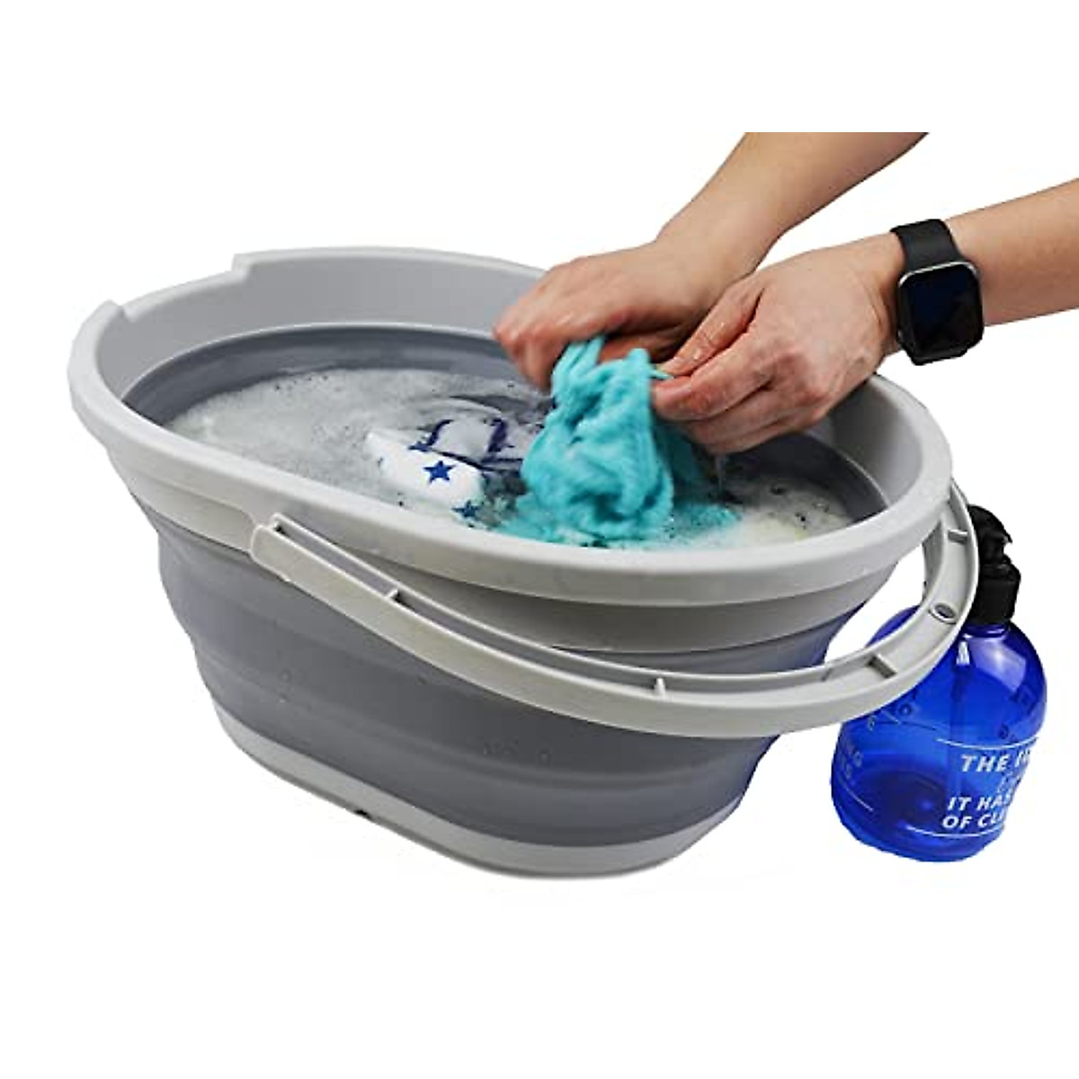 SAMMART 11L (2.9 Gallon) Collapsible Basket with Handle - Portable Outdoor Picnic Basket/Crater - Foldable Shopping Bag - Space Saving Storage Container (Grey/Dark Grey)