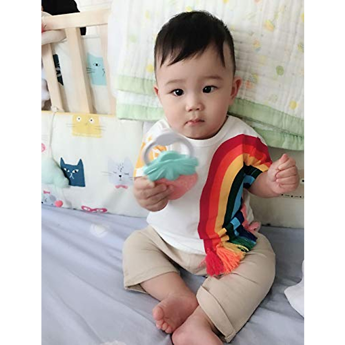 Toddler Kids Baby Boy Girl Short Sleeve Tassel Rainbow T-Shirt Striped Summer Casual Tops (White, 4-5T)