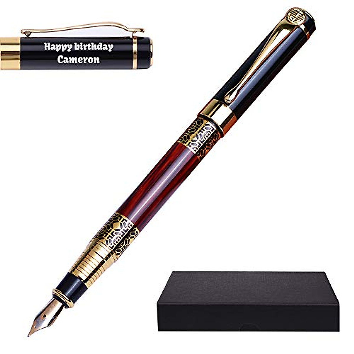 Ancolo Personalized Fountain Pen- Quality Pen Custom Engraved your own Name, Slogan,Logo,Company Team Name, Perfect for Writer, professor, Calligrapher, students-Metal Body Black ink Perfect for Bank