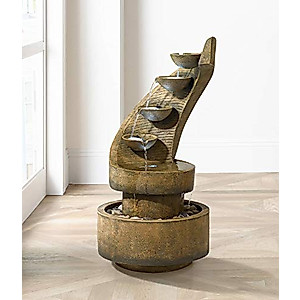 Cascading Modern Zen Outdoor Floor Fountain and Waterfalls 39 1/2" High with LED Light Decor for Garden Patio Backyard Deck Home Lawn Porch House Relaxation Exterior Balcony - John Timberland