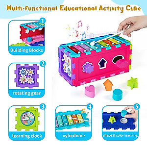 Ouji Toys for 1 2 3 Year Old Boy Gifts,Montessori Baby 6-12-18 Months Shape Sorter,Birthady Gifts Toddler Age 1-2,Learning Toddlers 1-3 Xylophone Stuff, Blue