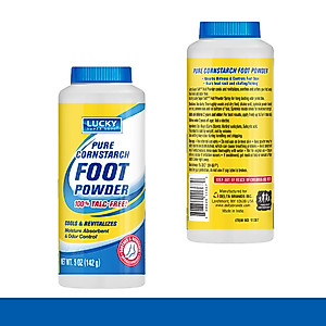Lucky Super Soft Cornstarch Foot Powder, Talc-Free, Moisture Absorbing Odor Fighting Formula, Natural Protection Against Chafing - (12, 5-Ounce Bottles)
