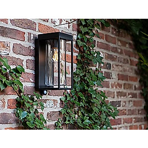 LUTEC Solar Motion Sensor Light Outdoor, Dusk to Dawn Modern Wall Sconce, Aluminum Anti-Rust Solar Wall Lights with Clear Glass Shade, Waterproof for Porch, Patio and Garden-Black