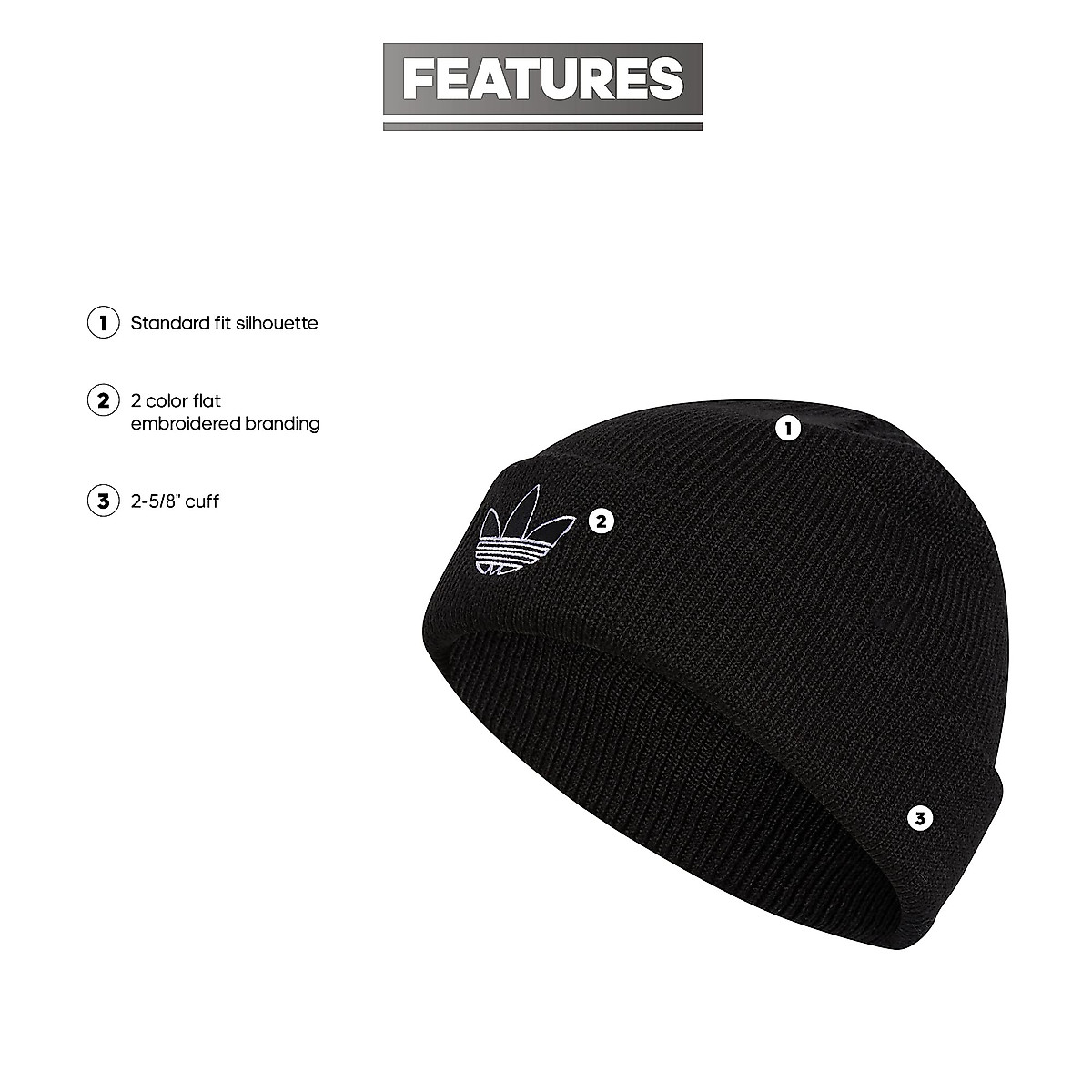 adidas Originals Unisex Sunday Cuff Beanie, Black 2, One Size