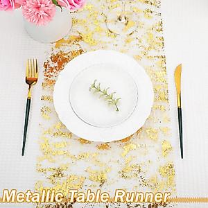 12 Pieces Gold Table Runner Metallic Thin Mesh Table Runner Roll 11 x 84 Inches Gold Table Decorations for Party Glitter Table Runner Rectangle Thin Table Cloths for Wedding Baby Shower Birthday