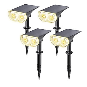 Linkind StarRay Dusk-to-Dawn Solar Spot Lights Outdoor Waterproof, IP67 3000k Warm White Solar Lights, 30% Conversion Rate Solar Landscape Spotlights for Yard Garden Porch, 4 Pack