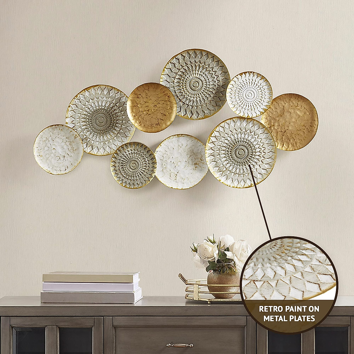 Madsion Park Wall Art Living Room Décor Legion Metal Plates Carving, Home Accent Modern Inspired Dining, Bathroom Decoration Ready to Hang Panel for Bedroom, 47.24" W x 24.02" H, Multi