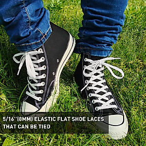 UamGlsob 2 Pairs 5/16" Flat Elastic Shoe Lace, 27"-72" Length Stretch Shoelaces Strings Replacement for Nike Blazer High Top Sneakers (New White, 54''/140cm)