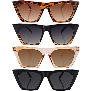 Weewooday 4 Pairs Vintage Square Cat Eye Sunglasses Retro Cat Eye Sunglasses Trendy Mirrored Glasses for Women and Men 2024(Vivid Color)