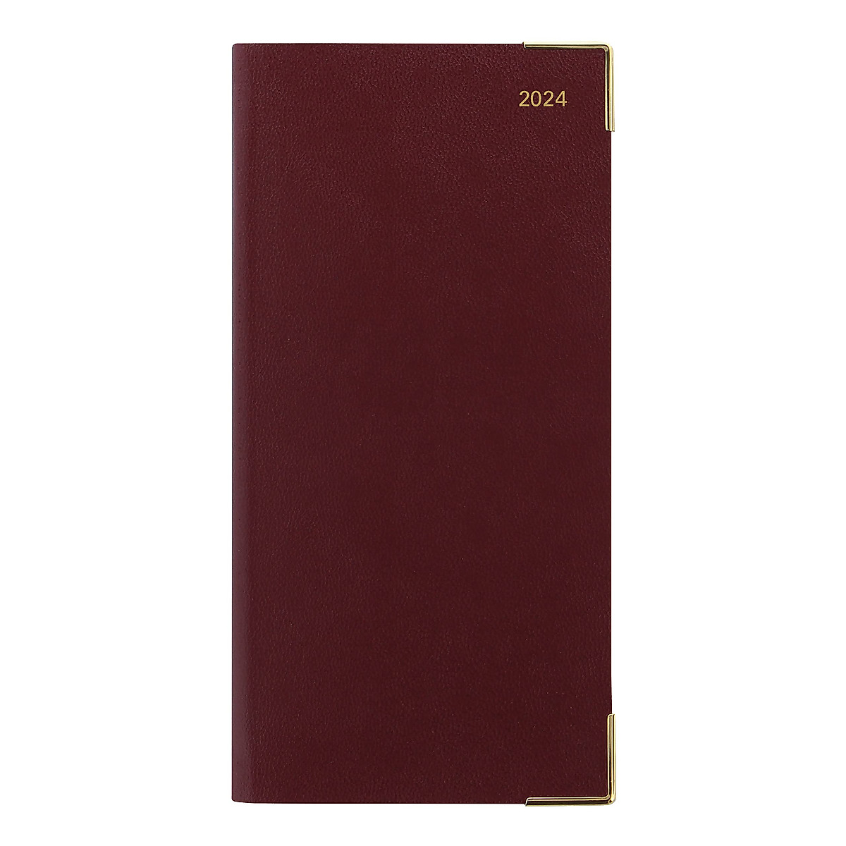 Letts of London Classic Weekly/Monthly Planner, 12 Months, January to December, 2024, Appointments, Gold Corners, Horizontal, Slim Size, 6.625" x 3.25", Burgundy (C32SBY-24)