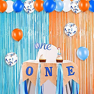 Blue and Orange Party Decoration 63 Pcs Orange and Blue Balloons Garland 2 Pcs Orange Light Blue Foil Fringe Curtain Confetti Balloons for Birthday Party Baby Shower Wedding Anniversary Graduation