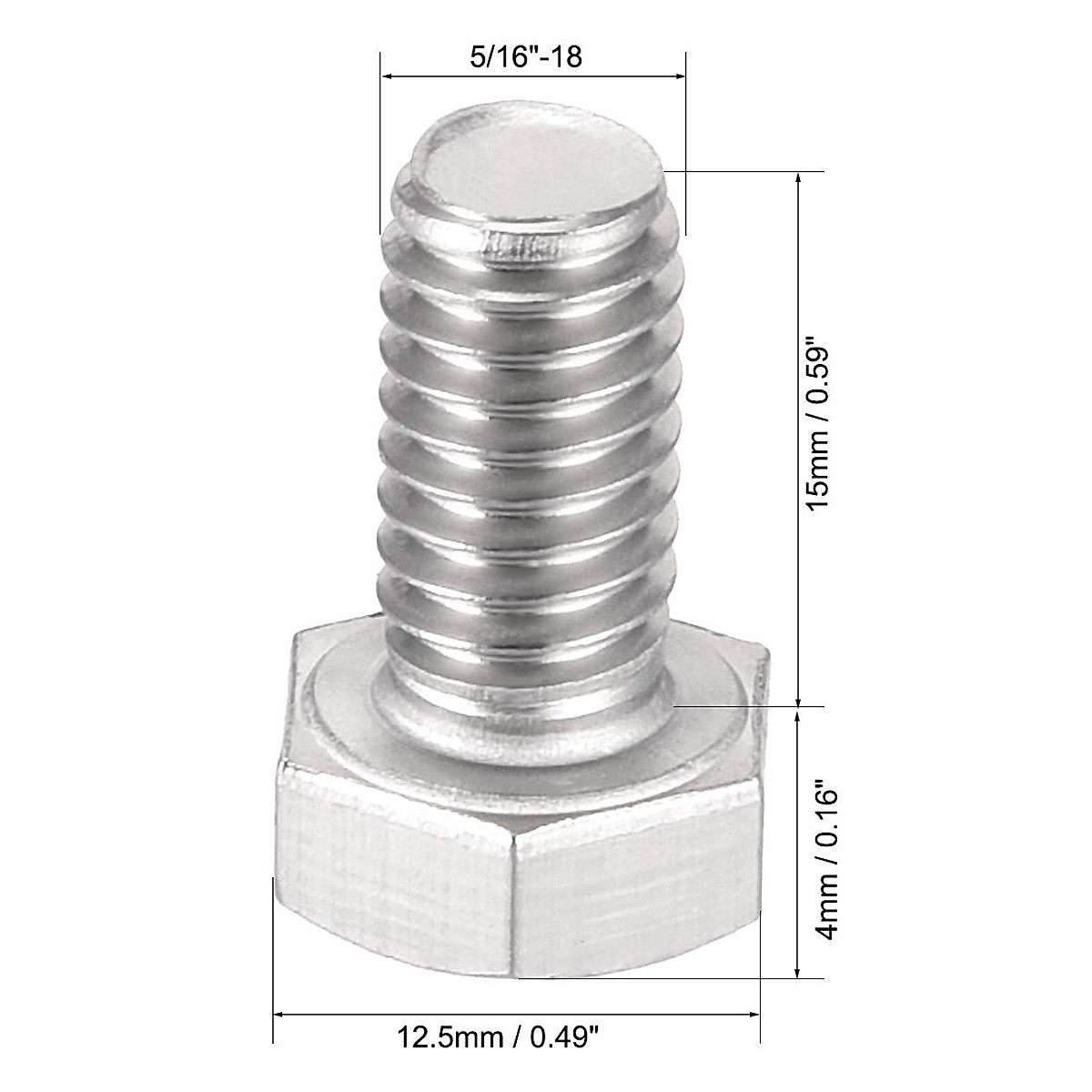uxcell 5/16-18x5/8 Hex Bolts 304 Stainless Steel Hexagon Screw Bolt 6pcs